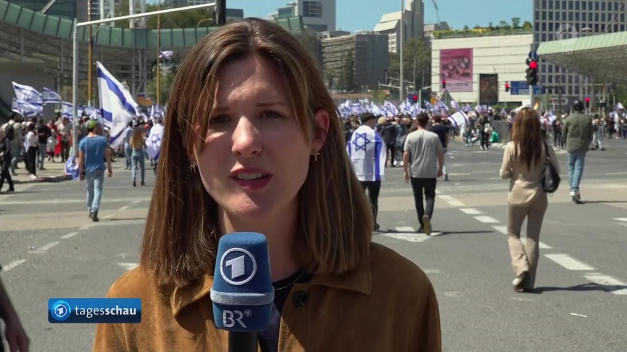 "Das Land steht quasi still und demonstriert", Sophie von der Tann, ARD Tel Aviv, zu ...
