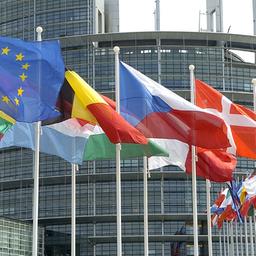 Flaggen vor dem Europaparlament in Straßburg